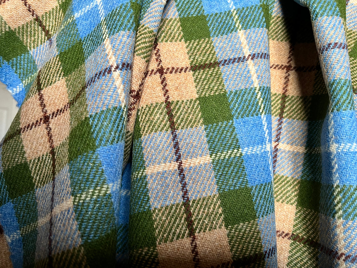 Blue/green/fawn check Harris Tweed, double width. – Shawbost Weavers